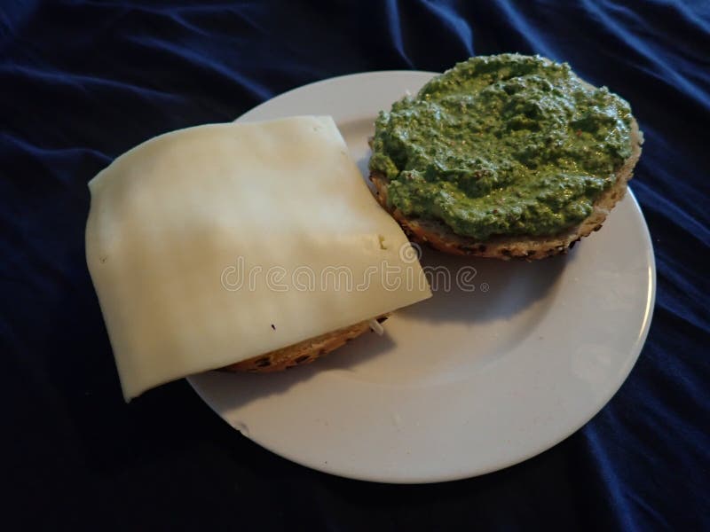 Bread Witch Cheese Slice and Green Pesto Stock Photo - Image of garlic ...