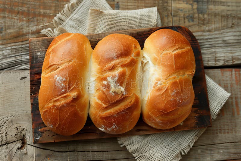 Bread on a Wood Table, Top View Stock Illustration - Illustration of ...