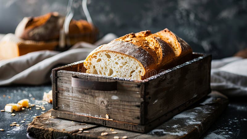 Bread in a Wooden Box on a Table Stock Image - Image of food, indoor ...