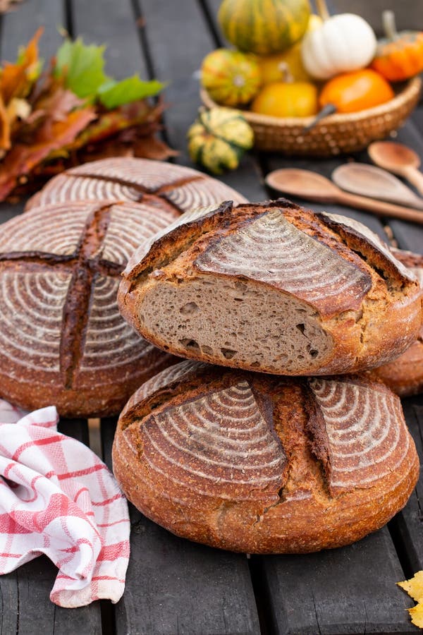 Bread on Wooden Table. Whole-grain Rye Bread Stock Image - Image of ...