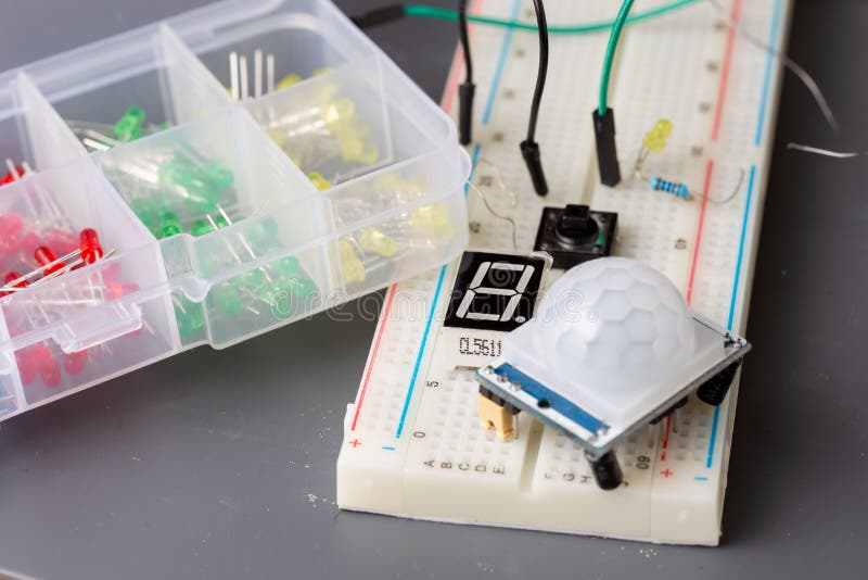 Breadboard with Electronic Elements for Prototyping or Learning Stock ...
