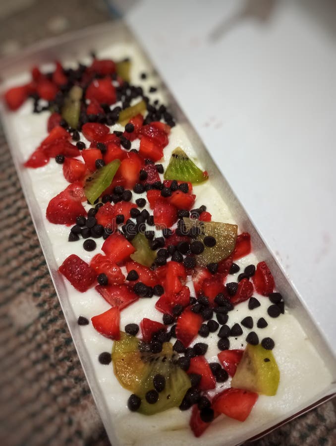 Breadcake with Fuits Dan Chocolate Topping Stock Photo - Image of ...