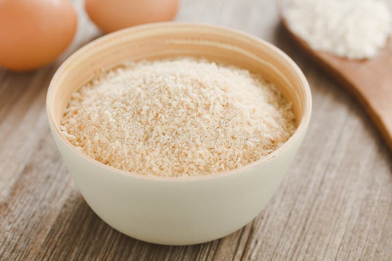 Breadcrumbs, Eggs and Flour for Breading or Crumbing Stock Image ...