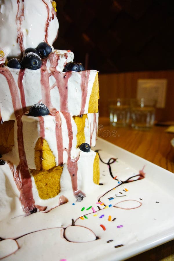 Breaded Cake with Ice Cream and Fruit Stock Photo - Image of baked ...