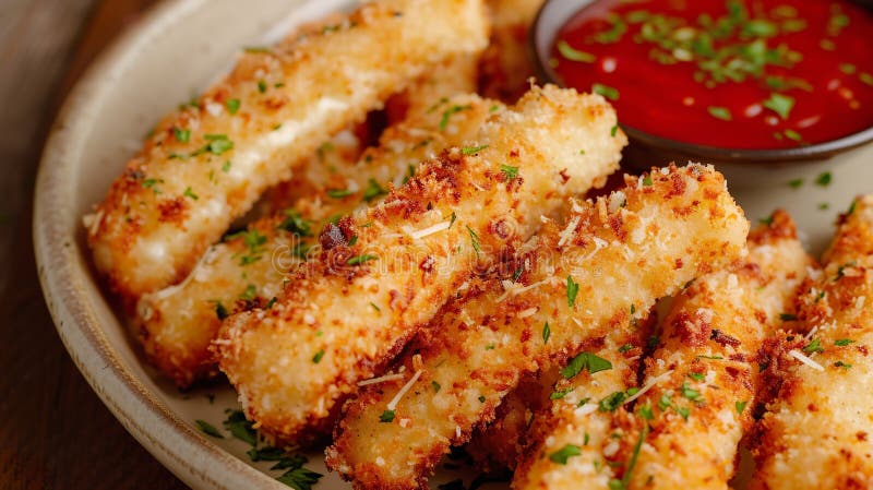 Breaded Cheese Sticks on a Plate with Dipping Sauce Stock Photo - Image ...