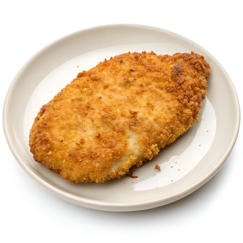 Breaded Chicken Cutlet on a Plate Isolated on White Background Stock ...