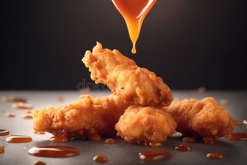 Breaded Chicken on a Dark Background in Sweet and Sour Sauce ...