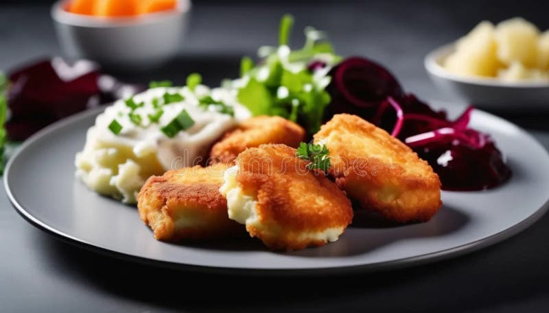 Breaded Chicken Nuggets and Vegetables Stock Illustration ...