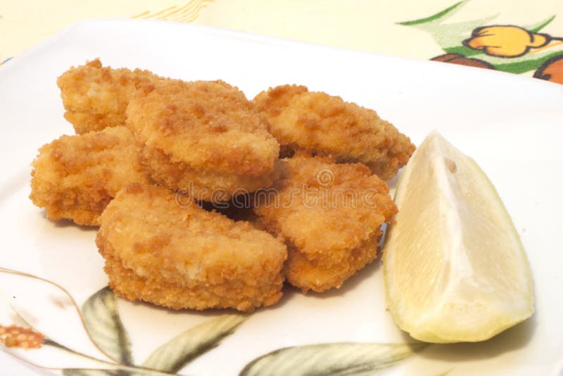 Breaded Chicken Nuggets with Packaging Stock Image - Image of pulp ...