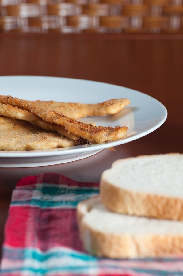 Breaded Chicken Steaks in a Plate Stock Photo - Image of white, food ...