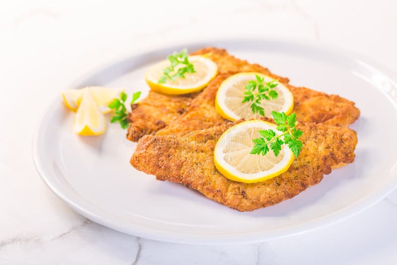 Breaded Fish, Baked and Served with Lemon. Common Dab, Edible Flatfisch ...