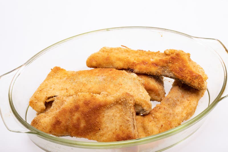 Breaded Fish Fillets in a Glass, Heat-resistant Dish. Stock Photo ...