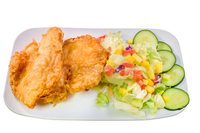 Breaded Fish with Green Salad Stock Photo - Image of mango, dish: 41342648