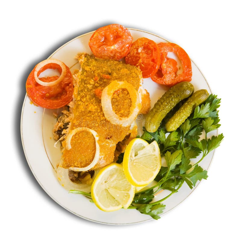 Breaded fish on plate. stock image. Image of path, dish - 16431955