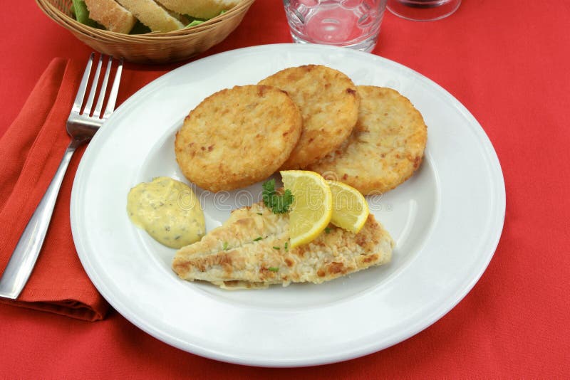 Breaded Fish and Potato Rosti Stock Image - Image of steak, food: 164207647