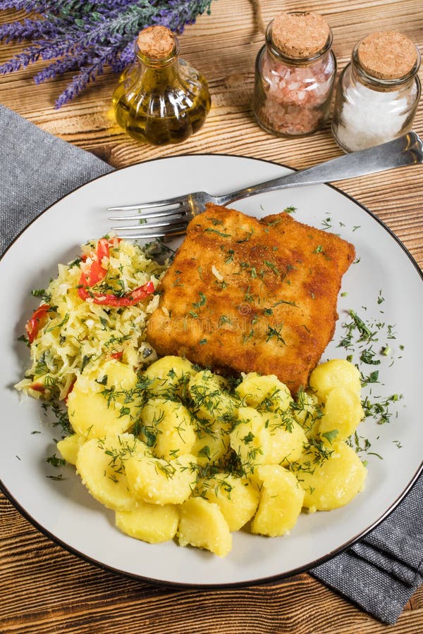 Breaded cod fillet stock photo. Image of potato, calorie - 274488644