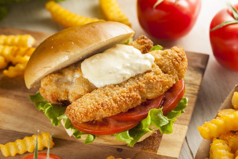Breaded Fish Sandwich with Tartar Sauce Stock Photo - Image of healthy ...