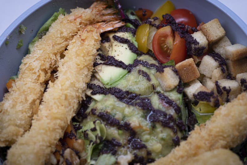 Breaded Food with Many Nuts and Vegetables with Sauce Stock Image ...