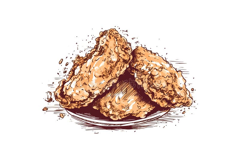 Breaded Fried Chicken Sketch Hand Drawn Food. Vector Illustration ...