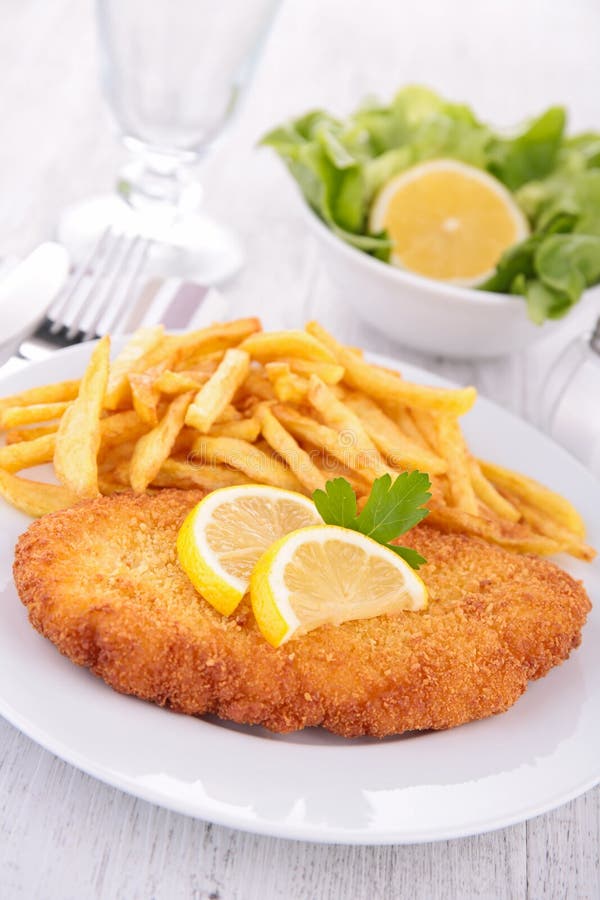 Breaded meat and fries stock photo. Image of dish, dinner - 42195718