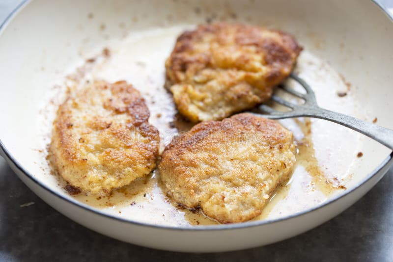 Breaded Pork Chops Fried on the Pan Stock Image - Image of schabowy ...