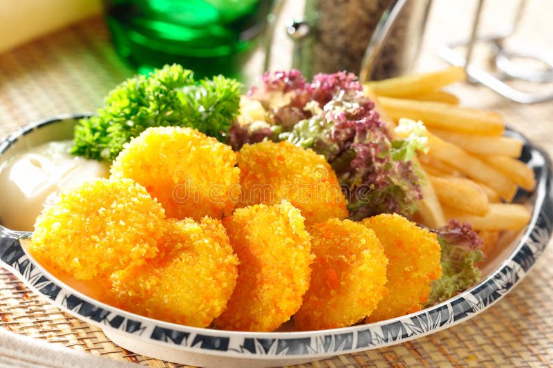 Breaded scallops stock image. Image of fries, sauce, delicious - 25475305