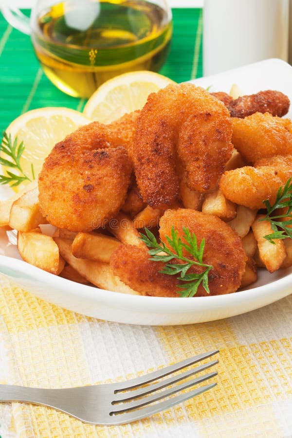 Breaded Shrimp Sanck with French Fries Stock Image - Image of ...