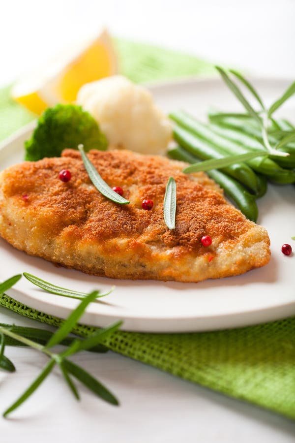Breaded Turbot Fillet with Green Beans Stock Image - Image of turbot ...
