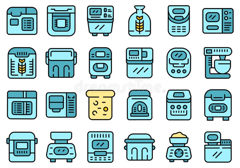Breadmaker Icons Set Vector Flat Stock Vector - Illustration of fryer ...