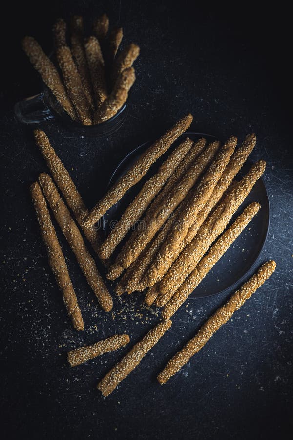 Breadsticks Grissini. Bread Sticks with Sesame Seeds Stock Photo ...