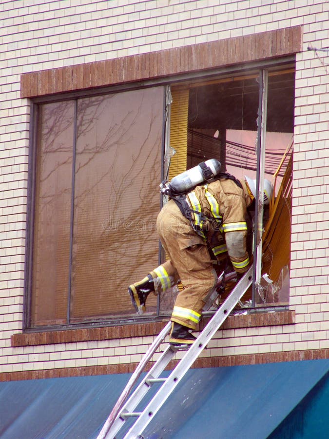 Firefighter on Ladder stock photo. Image of fighter, ladder - 7903350