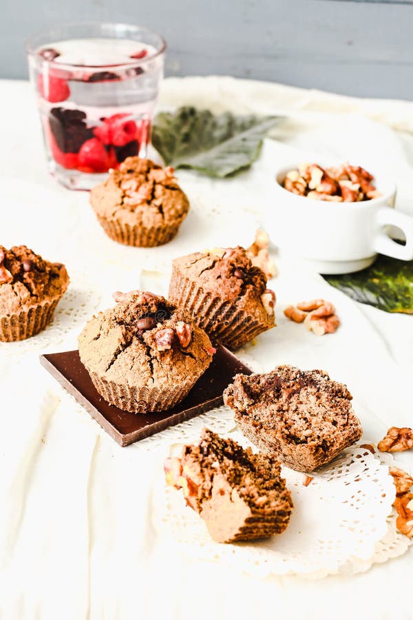 Break Chocolate Muffins with Walnuts, Vegan Baking, Bright Cozy Stock ...