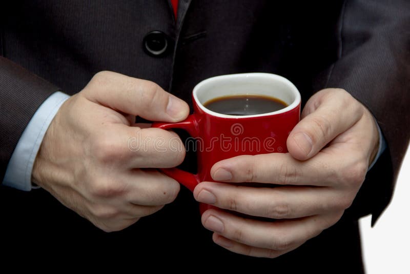 Break with a Cup of Coffee in Hand, Red Mug, Business Man Stock Photo ...