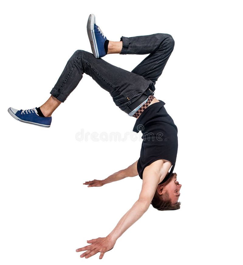 Break Dancer Doing Handstand Against White Stock Image - Image of break ...