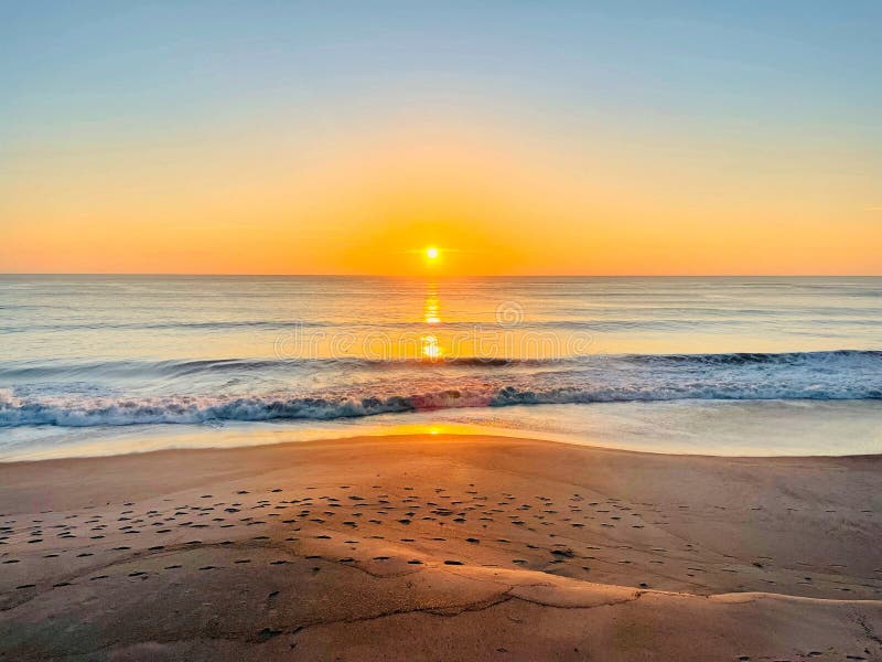 Beautiful Warm Beach Sunrise Scene Stock Photo - Image of dawn, beach ...