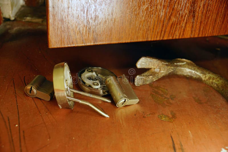 After the Break-in. Fragments of a Damaged Lock and a Crowbar Used for ...