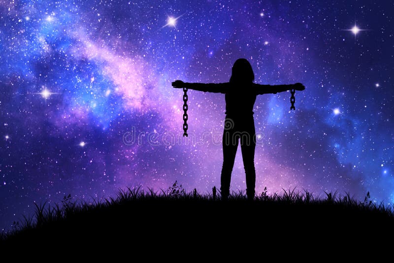 Woman with broken chains. stock photo. Image of liberty - 182170636