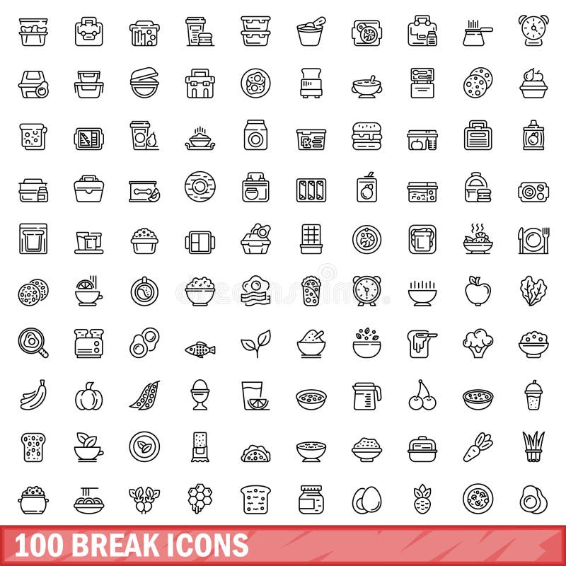 100 Break Icons Set, Outline Style Stock Vector - Illustration of ...
