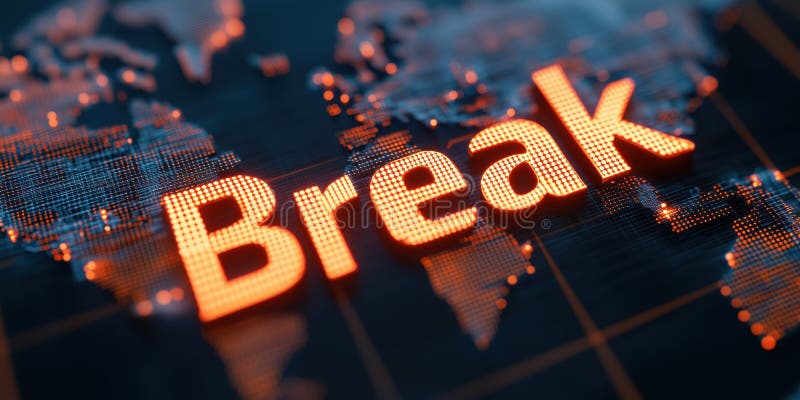 Break Illuminated in Vibrant Orange Lights on World Map Background ...