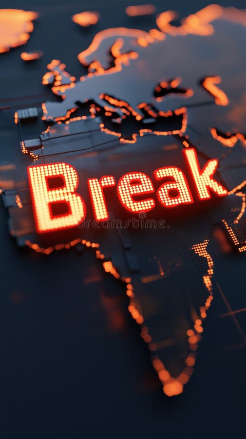 Break Illuminated in Vibrant Orange Lights on World Map Background ...