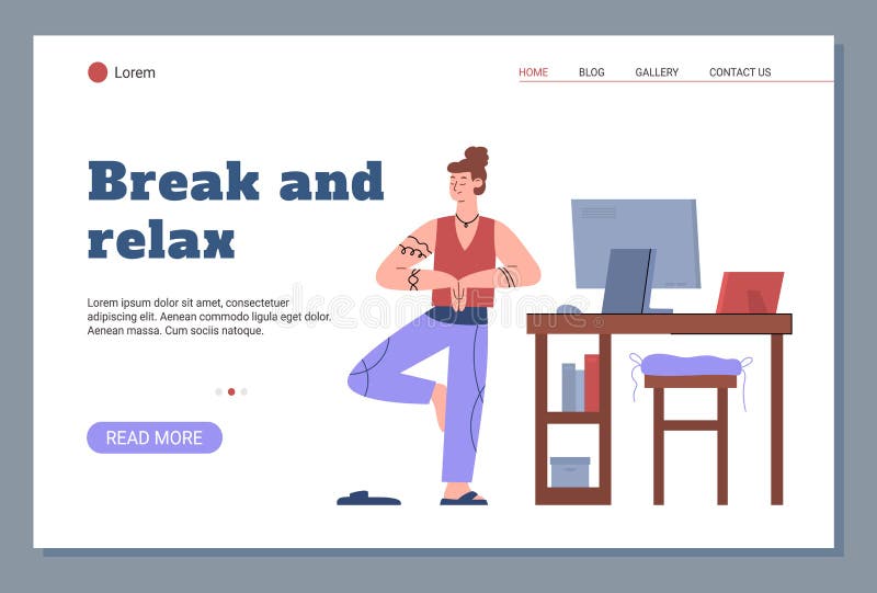 Break and Rest Activities in the Office Web Page, Flat Vector ...