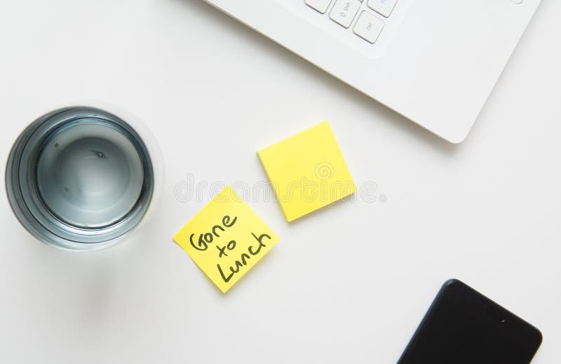 Break Time at the Office, Time for a Lunch Break Note on Computer Stock ...