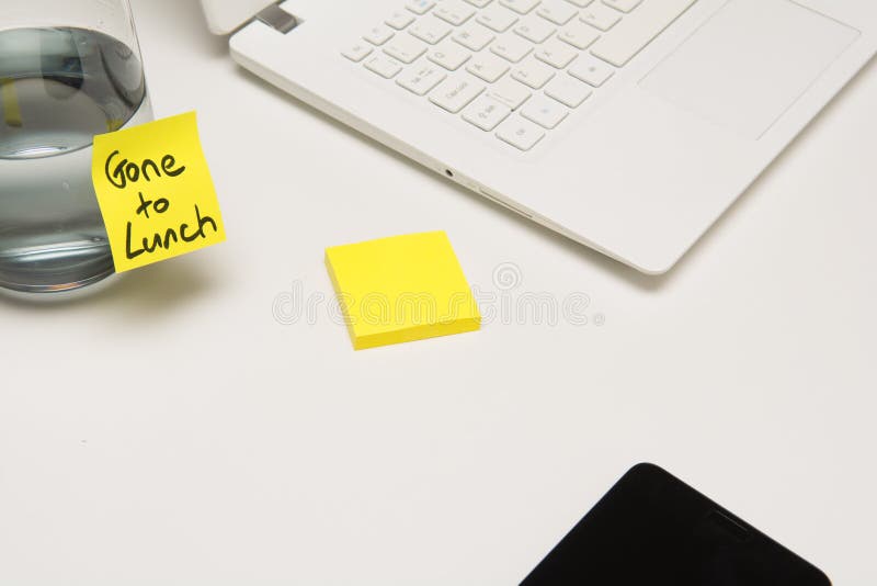 Break Time at the Office, Time for a Lunch Break Note on Computer Stock ...