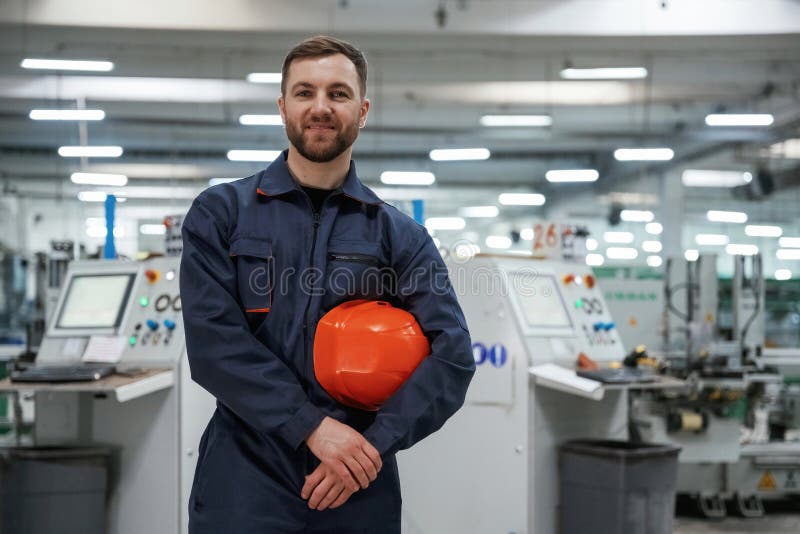 Break Time Standing Factory Worker Indoors Hard Hat Stock Photos - Free ...