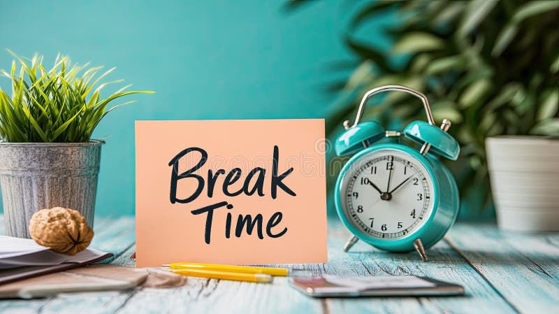 "Break Time" Sticky Note Reminder with Classic Alarm Clock Healthy ...