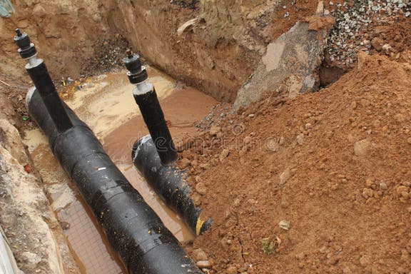 A Break in the Water Pipeline. Repairs Stock Image - Image of ...