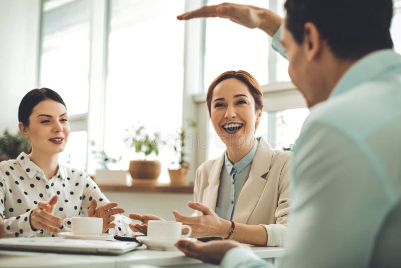 Happy Joyful Young Colleagues Having a Conversation Stock Image - Image ...