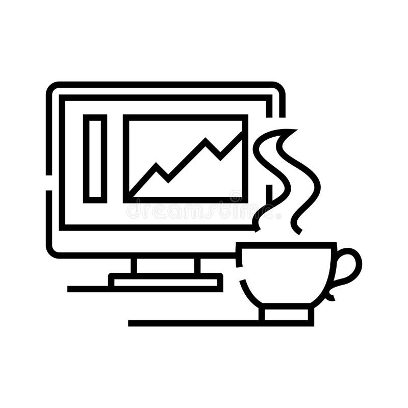 Coffee Break Line Icon, Concept Sign, Outline Vector Illustration ...