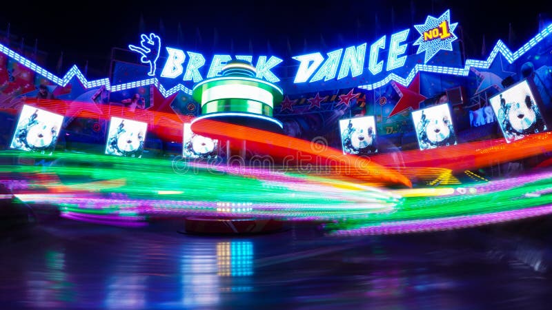 Breakdance on Funfair at Night in Motion Blur Editorial Stock Image ...