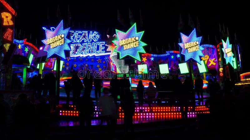Breakdance Ride on Funfair at Night Editorial Photo - Image of bright ...